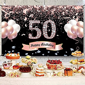Trgowaul 50th Birthday Decorations for Women - Large Rose Gold Happy 50th Birthday Banner Backdrop Photography Background Sign Poster Decor 50 Years Old Birthday Party Supplies Gifts for her 51"×83"
