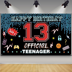 Official Teenager 13th Birthday Door Backdrop Banner, Happy 13th Birthday Decorations for Boys Girls, Red Blue 13 Year Old Birthday Party Yard Sign Photo Booth Props Supplies, Fabric, PHXEY