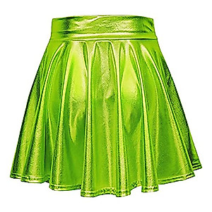 SFBBCLOZ Metallic Top Metallic Skirt Set 2 Piece Outfits for Women Holographic Outfit Women Club Outfits for Women Rave Outfits for Women Latex Skirt Clubwear Beachwear (Green, L)