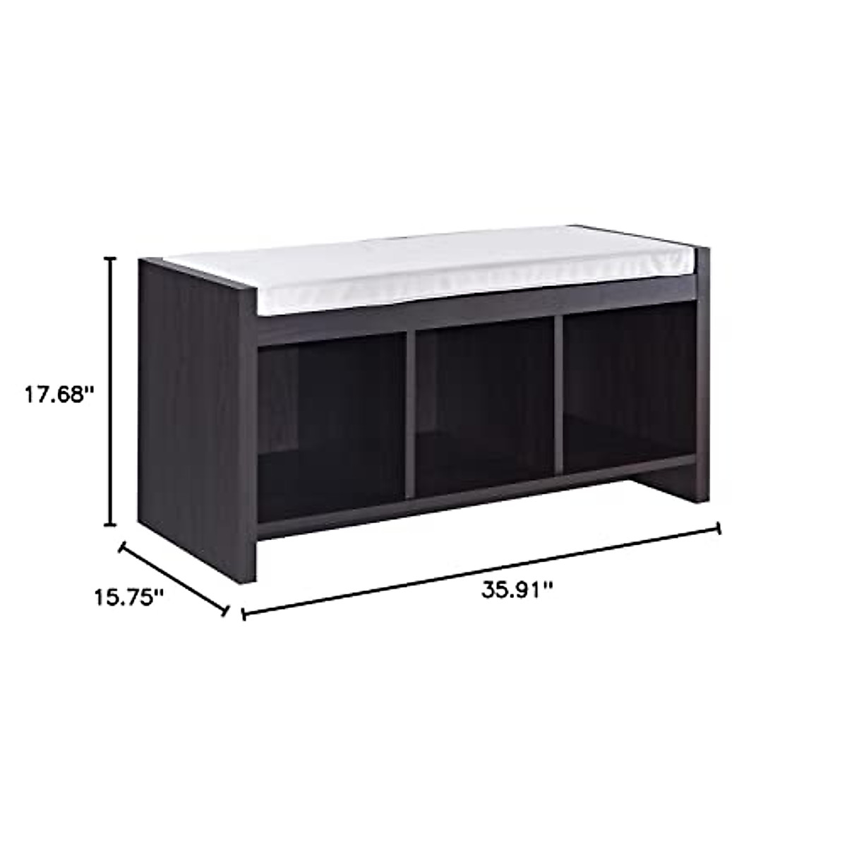 Ameriwood Home Penelope Entryway Storage Bench with Cushion, Espresso 17.68 in. high x 35.91 in. wide x 15.75 in. deep