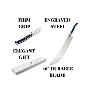 Sabrage Engraved Champagne Saber: Elegant Gift Display Box, Polished Stainless Steel Blade, Handmade French Laguiole Sword, Luxurious Champagne Knife – Wedding, Party, Bar Gifts – Aurora Blue Handle