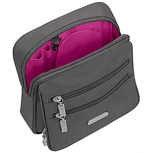 Baggallini Journey Crossbody Bags for Women 9x6" Small Lightweight Nylon Zipped Travel Safe Handbag Phone Passport Purse W/Rfid, Charcoal