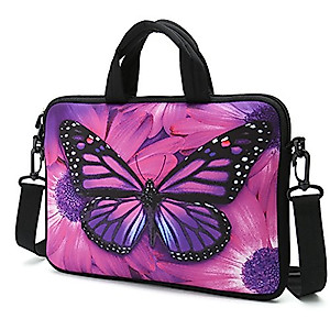 AUPET 16 16.5 17-17.3-Inch Water Resistant Neoprene Sleeve Notebook Neoprene Messenger Case Tote Bag with Outside Handle and Adjustable Shoulder Strap & Extra Pocket(Purple Butterfly)