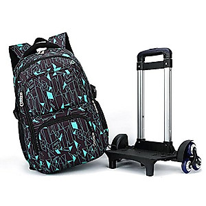 VILINKOU Rolling Backpack School Bag High-Capacity Backpack for Girl and Boy Rolling Trolley Bags Six Wheels Climbing Stairs (Black Blue Box)