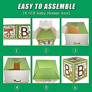 Woodland Animals Baby Shower Decorations- Gender Neutral Baby Shower Boxes Blocks Decorations with Welcome Baby Backdrop and Woodland Creatures Party Balloons Set