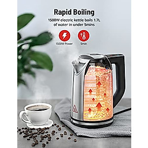 Electric Kettle,Tea Kettle with 6 Temperature Settings,Paris Rhône 1.7L Cordless Hot Water Boiler Heate,Strix Thermostat,Touch Control,Auto-Shutoff/Boil-Dry Protection, Keep Warm,LED Indicator,Coffee