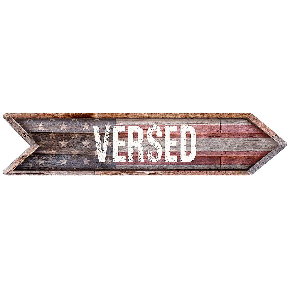 VERSED American Flag Wood Arrow Shaped Shaped Weathered Rustic Painted Wood Look Decal Bumper Sticker for use on Any Smooth Surface