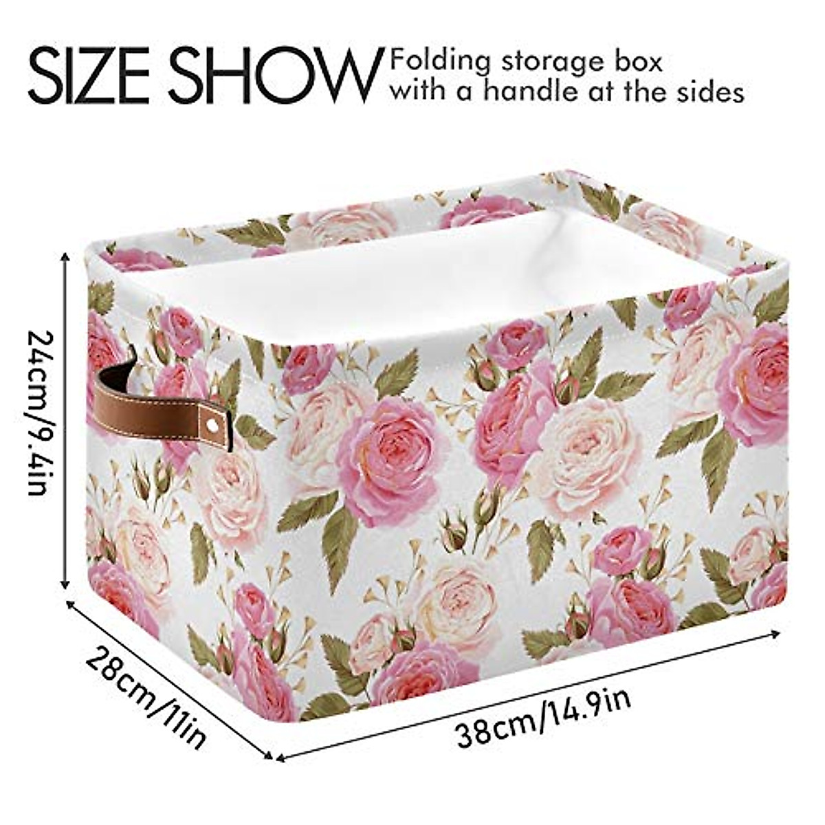 SEULIFE Floral Flower Rose Pink Foldable Storage Basket, Large Collapsible Organizer Storage Bin Cube Toys Storage Boxes with Handles for Bathroom Kids Nursery Closet Storage, 1 Pack