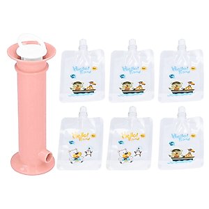 7pcs Set Baby Food Pouch Maker Reusable Pure Color Pouches Toddler Fruit Squeeze Puree Filler for Kids Pink