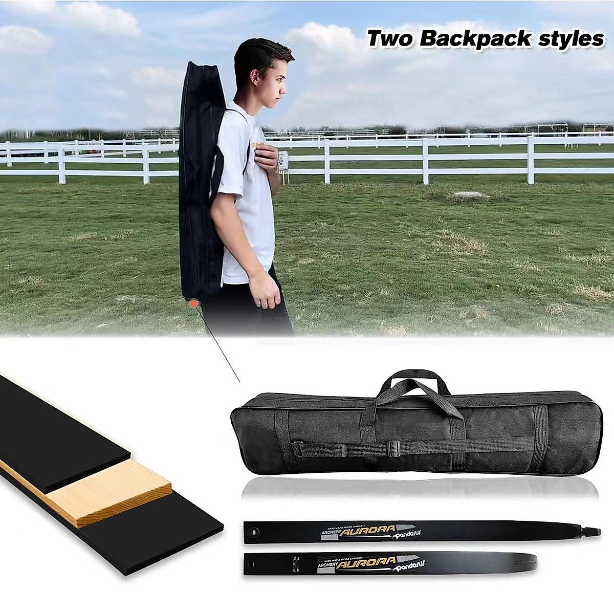 PANDARUS Wooden Takedown Recurve Bow 62" Right Handed for Outdoor Training Practice Recurve Bow for Adult & Youth Beginner (35lbs, Right Handed Pro)