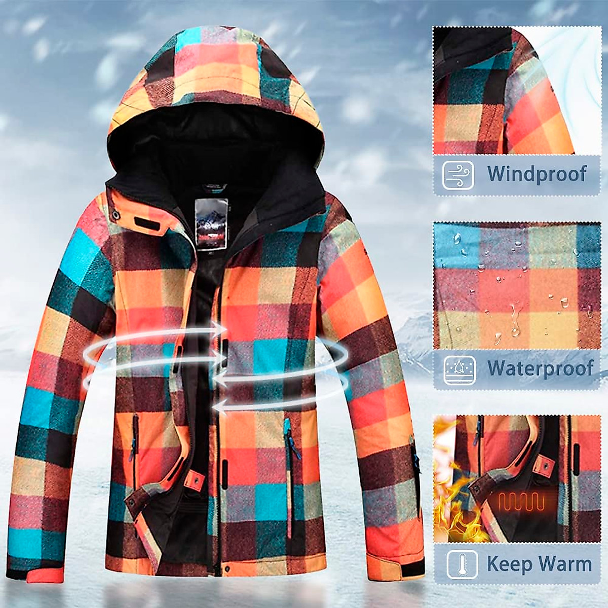 Women's Waterproof Ski Jackets Pants Set Windproof Ladies Snowboard Jakets Colorful Printed Snowsuit