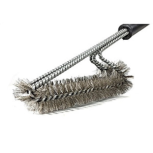 Burley Brush 3X Stainless Grill Brush, Ultimate Cleaning Brush for your BBQ Grill, Long 18" Handle, Heavy Duty Construction, Built to Last with Rugged Twist Wire Design - Works great with all Weber, Charbroil, Traeger and all Porcelain Style Grills - Make