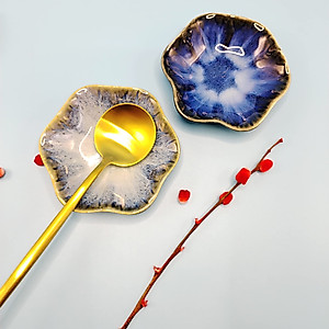 NJLJOM 2 Pack Ceramic Spoon Rest, Lotus Shape Heat-Resistant Utensil Rest for Kitchen Counter, Coffee Spoon Rest, Dessert Plates，Small Serving Plates, Kitchen Accessories (Deep Color)