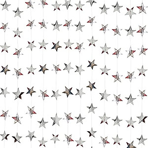 Silver Star Garland Banner Decorations - 156 Feet Bright Silver Paper Garland Hanging Decorations, Glitter Silver Star Bunting Banner for Wedding, Birthday, Holiday, Christmas Party