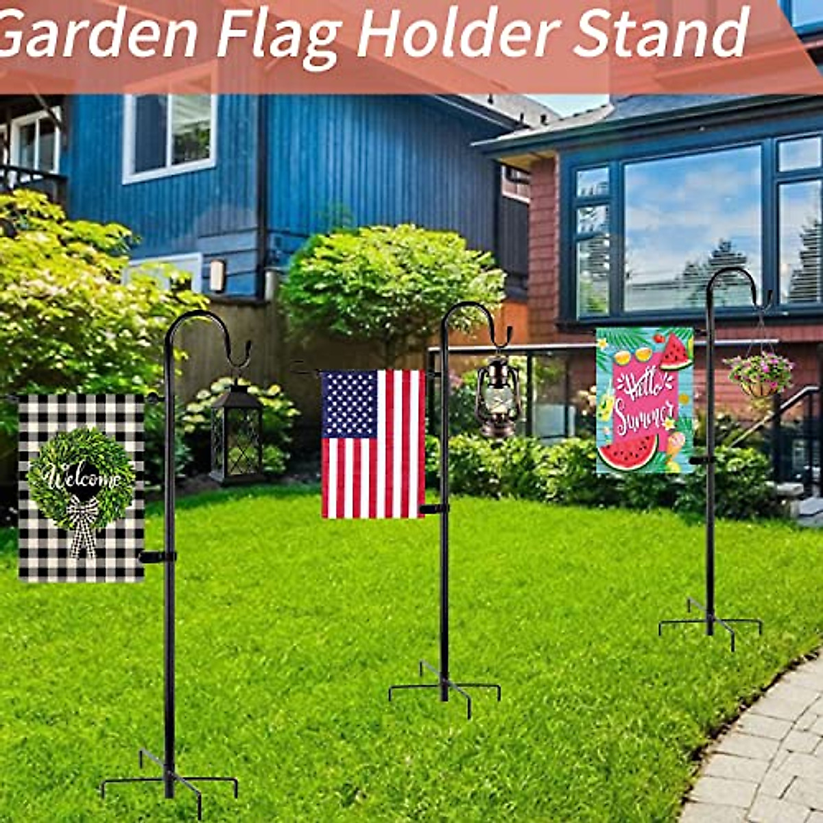 Garden Flag Holder Stand and Shepherds Hooks, 48 Inch Height with 1/2 Inch Thick Metal Garden Flag Pole-Outdoor Lawn Yard Flag Holder Stake for Small Flag 12x18, Solar Lights-Mini Flag Holder (1)