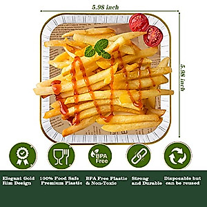 8 Pack Gold Plastic Clear Serving Trays with Tray Storage Rack - Party Trays for Serving Food - Square Tray 5.92" x 5.92" - Party, Halloween, Christmas Plastic Trays for Food (Green)