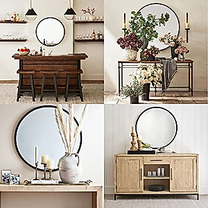 G-LEAF Black Round Mirror 24 inch, Circle Mirror for Bathroom, Entryway, Vanity, Living Room, Round Bathroom Mirror for Wall