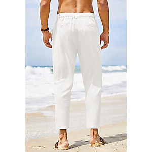 COOFANDY Men's Cotton Linen Pants Elastic Waist Lightweight Casual Pants Slim Fit Yoga Beach Pants with Pockets