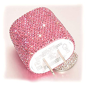 USB Wall Charger Bling 5V/2.4A 24W Dual Port Fast Charger Plug Cell Phone Block Adapter Pink for iPhone Android Samsung iPad Tablet etc.