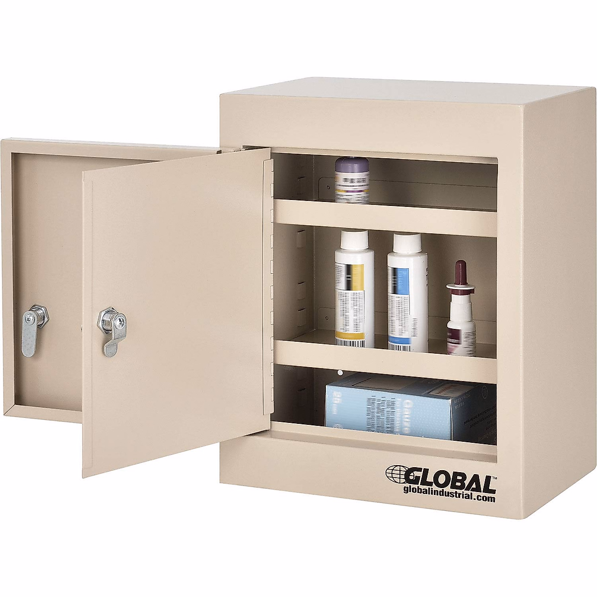 Global Industrial Double Door/Double Lock Small Narcotics Cabinet,12" W x 8" D x 15" H, Beige