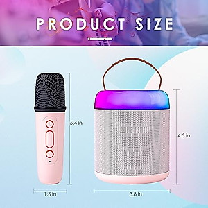 Mini Karaoke Machine with 1 Wireless Microphones for Kids Adults, Portable Bluetooth Speaker Toy for Girls and Boys 2 4 5 6 7 8 9 10 12 Year Old Girl Christmas Birthday Gift Home Party Ideas (Pink)