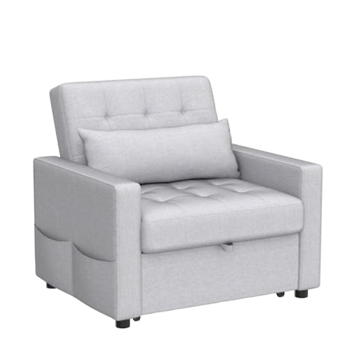 Setawix Convertible Chair Bed 3-in-1, Multi-Functional Sleeper Sofa Chair with Adjustable Backrest, Single Sofa Chair with Side Pocket and Pull Out Bed, Folding Recliner Chair (Linen, Grey)