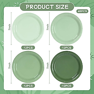 AimFun Sage Green Paper Plates Gradient Green Party Plates 7”Disposable Round Dessert Plates for Birthday Wedding Bridal Baby Shower Christmas Party Supplies 4 Colors (48, Sage Green)