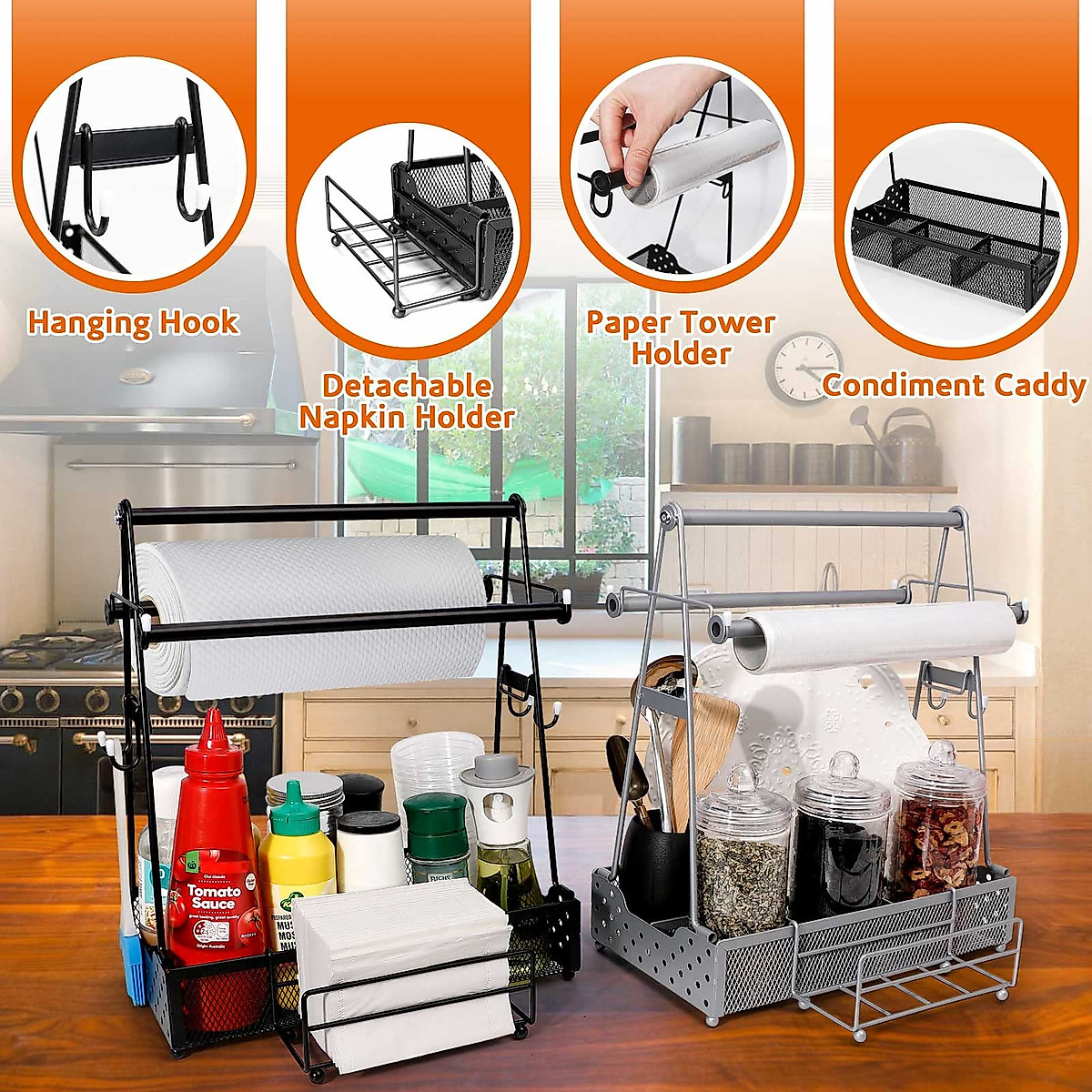 LAPACKER Grill Utensil Caddy, BBQ Silverware Caddy with Paper Tower Holder, Picnic Condiment Caddy Utensil Cutlery Holder for Out Grilling, Camping Accessories Organizer for Rv and Patio