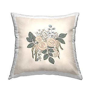Stupell Industries Dainty Rose Buds Blooming Botanical Flowers Design by Birgit Maria Kiennast Throw Pillow, 18 x 18, Beige