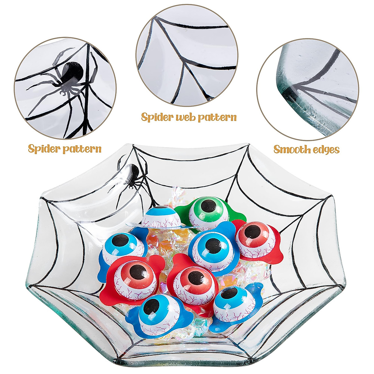 LFUTARI Glass Halloween Candy Bowl-Spider Web Candy Bowl Candy Dish -Decorative Treat Dish for Halloween Party Supplies