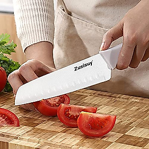 Zusisuy White Professional Kitchen Knife Chef Set, Kitchen Knife Set Stainless Steel, Kitchen Knife Set Dishwasher Safe with Sheathes