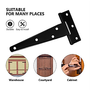 Heavy Duty Hinge,Long Strap T Hinge, 6 X 5 Inch Heavy Duty Hinges Black Iron T-Shaped Triangle Hinges Shed Wood Fence Door Hinges Hardware