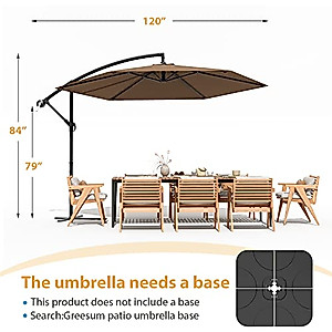 Greesum Offset Umbrella 10FT Cantilever Patio Hanging Umbrella Outdoor Market Umbrella with Crank and Cross Base (Brown)
