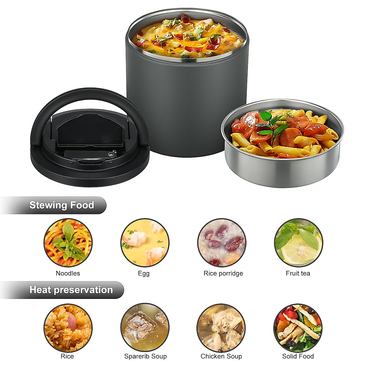 40oz Insulated Food Jar-Say Goodbye to Spills&Cold Meals|Ultimate Airtight Leak-Proof Lid Thermo for Hot Food, Wide Mouth Soup Thermos Lunch Box Container Adults|Stainless Steel with Folding Spoon