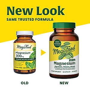 MegaFood Magnesium 300 mg - Highly absorbable blend of Magnesium Glycinate, Magnesium Citrate & Magnesium Malate to Help Support Heart, Nerve Health and Relaxation - 60 Capsules (30 Servings)