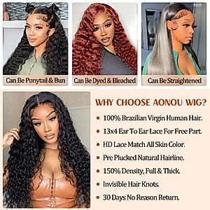 13x4 Deep Wave Lace Front Wigs Human Hair Pre Plucked 22 Inch Curly 150 Density Frontal Wig for Women Glueless Wigs with Natural Hairline (22 Inch)