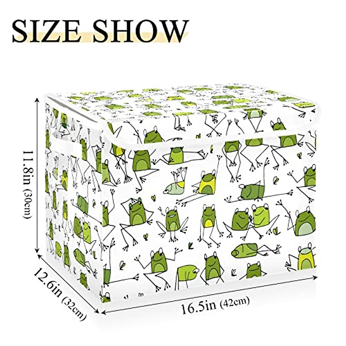 Krafig Cartoon Funny Animal Frog Foldable Storage Box Large Cube Organizer Bins Containers Baskets with Lids Handles for Closet Organization, Shelves, Clothes, Toys