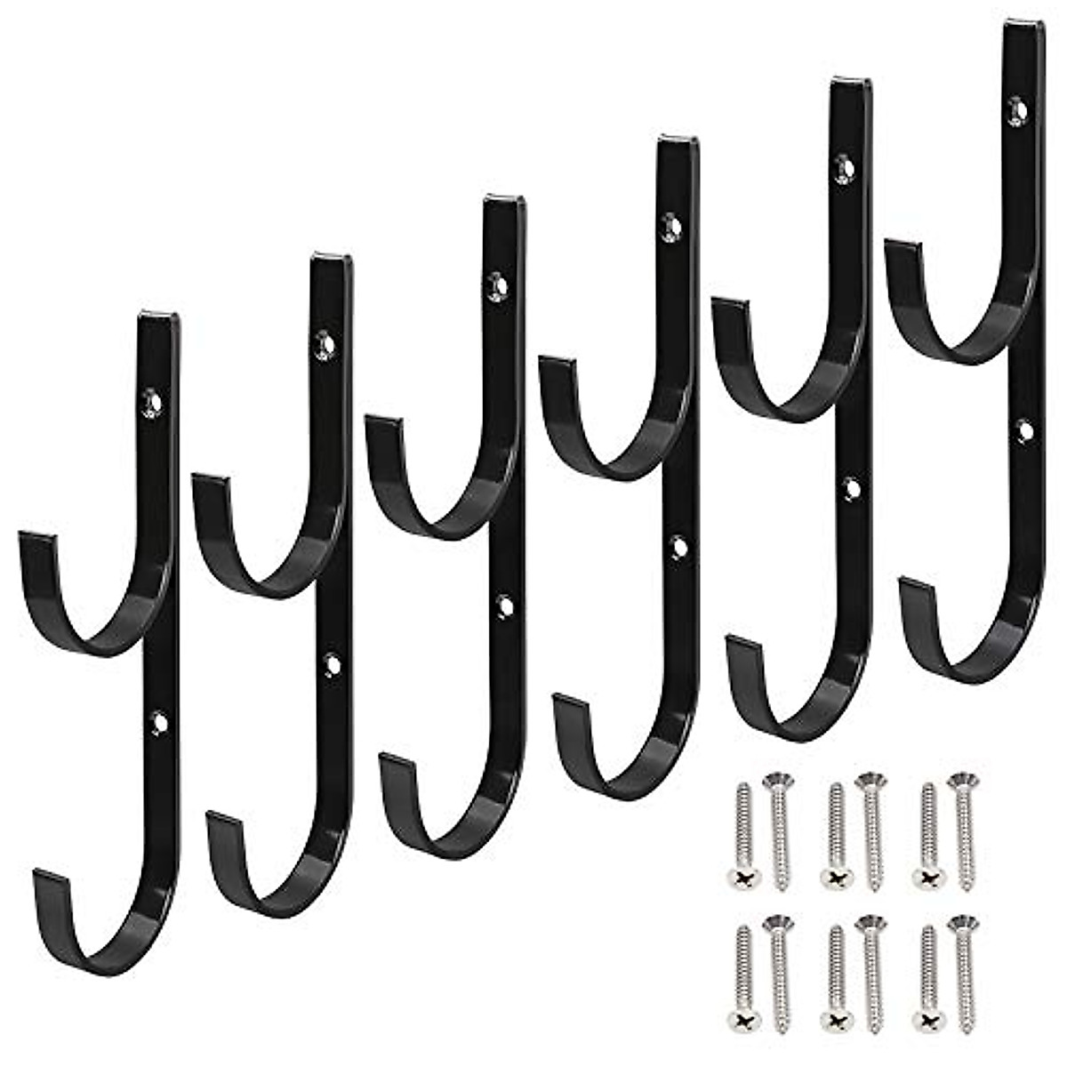 Flantor Pool Pole Hanger Metal Pool Holder Set, 6pcs Swimming Pool Holder with Screws, Pool Hooks for Garden Tools,Telescoping Poles, Leaf Rakes, Pool Nets, Vacuum Hoses & Pool Accessories (Black)
