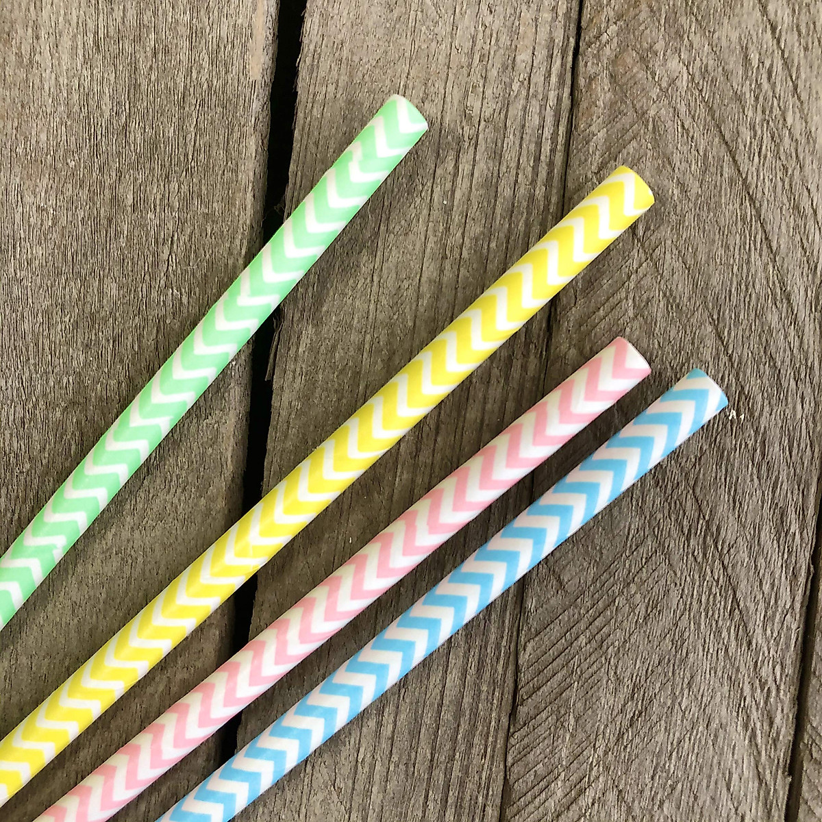Outside the Box Papers Pastel Chevron Paper Straws - Easter Straws - 100 Pack Pink, Light Blue, Yellow, Green