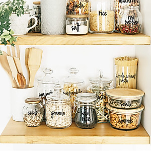 214 Extra Large Kitchen Pantry Labels for Food Storage Containers, Water Resistant - Easy to Read - Preprinted Black Script on Clear Stickers for Jar & Canisters - Kitchen Labels for Organizing