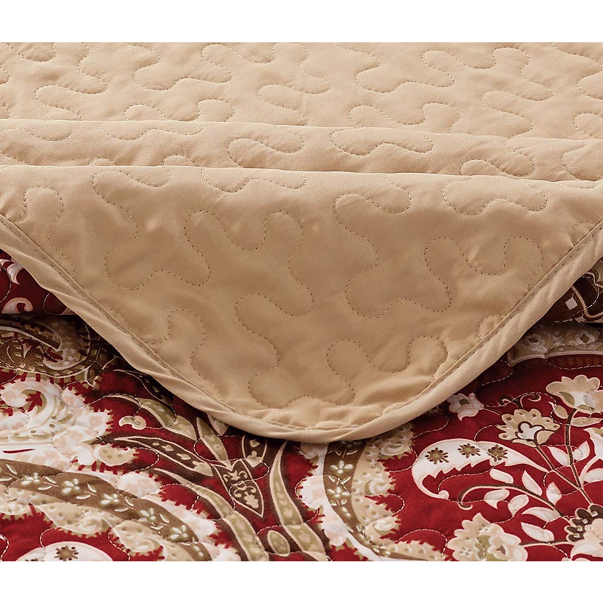 Kids Zone Home Linen Bedspread Set Damask Pattern Taupe Burgundy Brown New (King/California King)