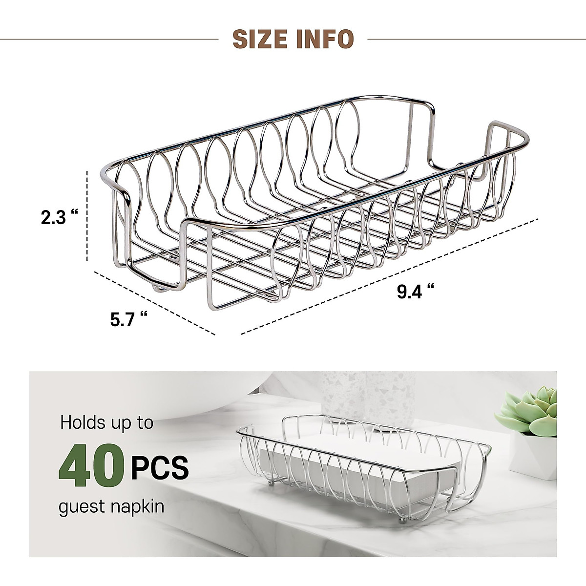 LEVIMETREE Silver Napkin Holder Tray for Bathroom - Paper Towel Holder for Bathroom, Disposable Hand Towels Holder, Napkin Holders for Paper Napkins, Guest Hand Towels Holder Napkin Dispenser