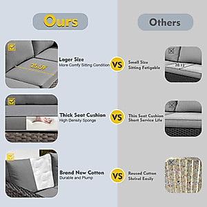 CAODOC Patio Furniture Set, 10 Piece Outdoor Sofa Couch with Rocker Swivel Chairs, Ottomans and Cushions, Wicker Rattan Sofa Set for Yard Garden Porch, Dark Gray