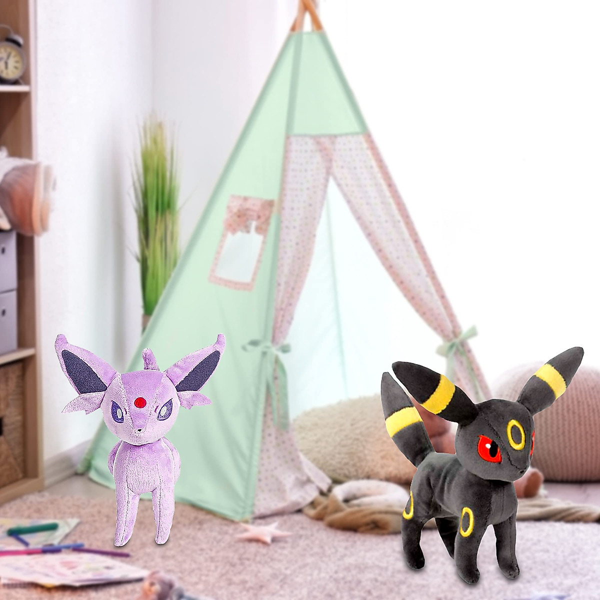 Pokemon Espeon & Umbreon Plush Toy Figures - 7" Collectible Stuffed Set (2 Pcs)