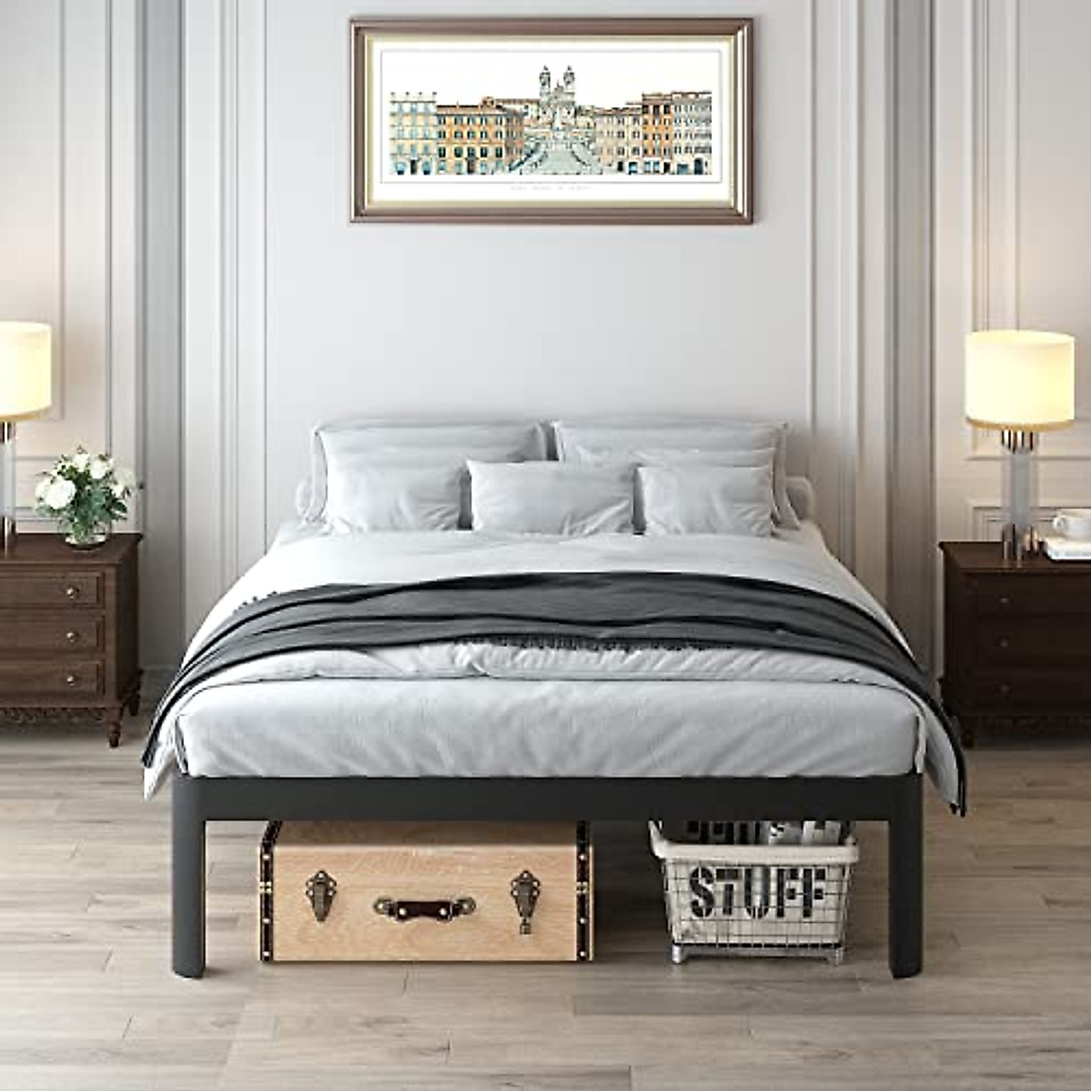Firpeesy 14 Inch Queen Bed Frame with Sturdy Steel Round Corner Legs, 3500 lbs Heavy Duty Metal Platform Bed Frame with Steel Slats Support, No Box Spring Needed,Noise Free,Non-Slip,Easy Assembly