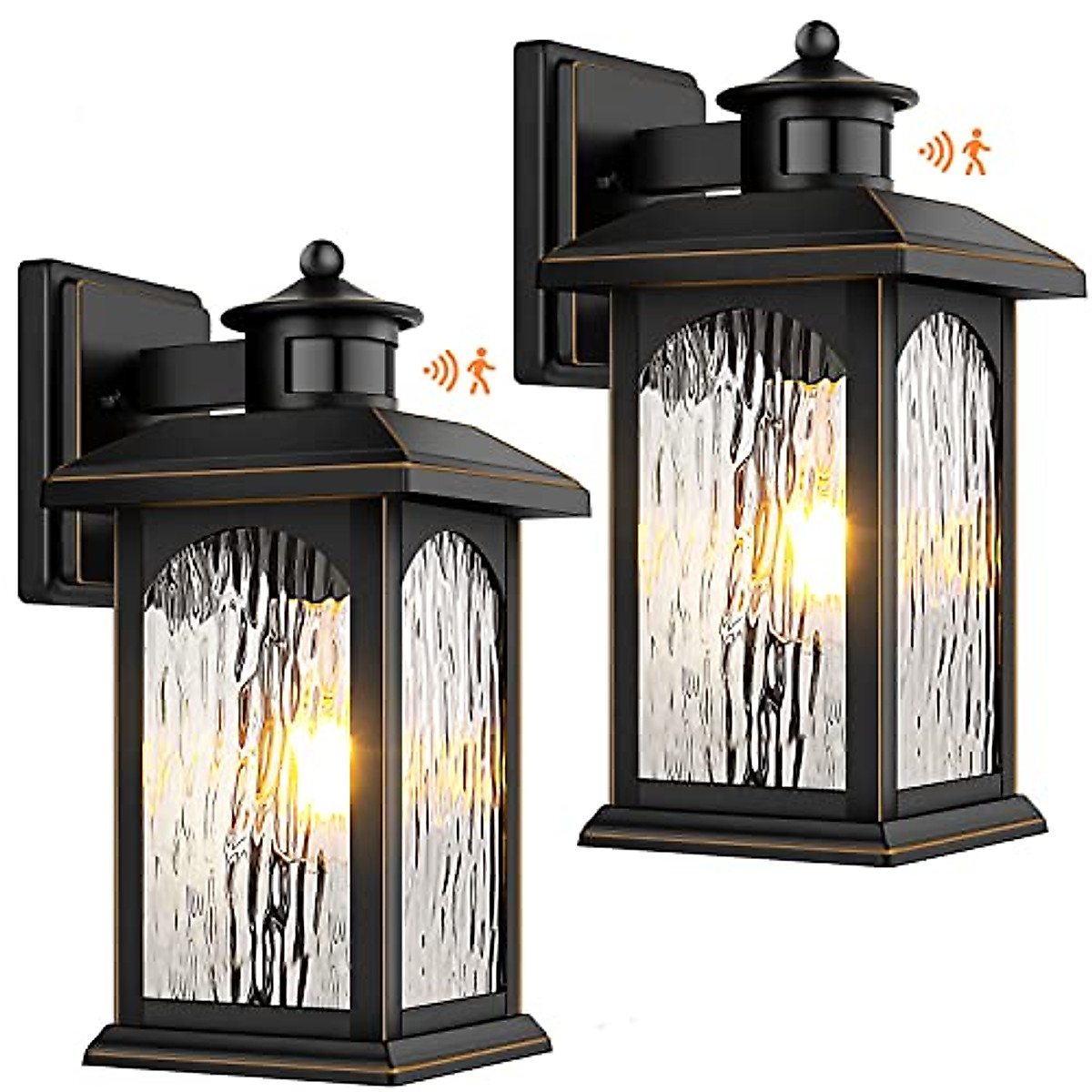 2 Packs Motion Sensor Outdoor Sconce - Advanced Dusk to Dawn Outdoor Lighting, Retro Motion Sensor Porch Light Fixtures, Black Waterproof Exterior Lantern Wall Mount for Garage, Outside, Anti-Rust
