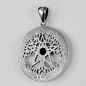 Dryad Design Pentacle Tree of Life Pentagram Pendant (1.25 inch) - Sterling Silver Rainbow Moonstone Wiccan Pagan Jewelry for Men or Women