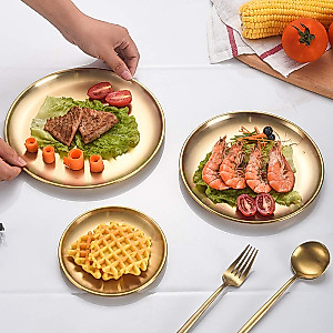 AIYoo Stainless Steel Gold Plates 2 Set Round Dinner Dishes 10 Inch Metal Plates Great for Picnic,Outdoor Camping Plate,Shatterproof & Dishwasher Safe…