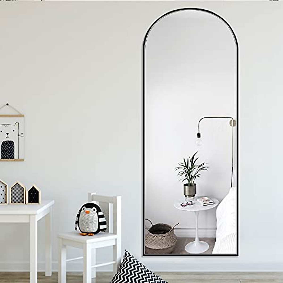PexFix Full Length Mirror Sleek Arched-Top Standing Mirror Floor Mirror, Wall Mirror Standing, Leaning Hanging for Home, 65"x22", Black