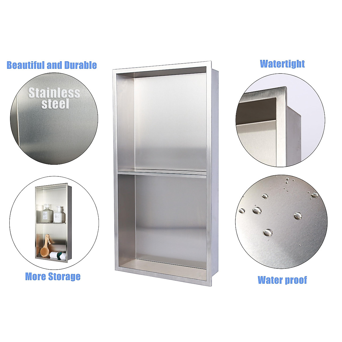 IKITRAEE Finished Shower Niche for Bathroom Storage,No Tile Needed,Recessed Wall Niche,Double Layer Storage,Made of Stainless Steel,24 in X12 in X4 in，Primary Color Brushed